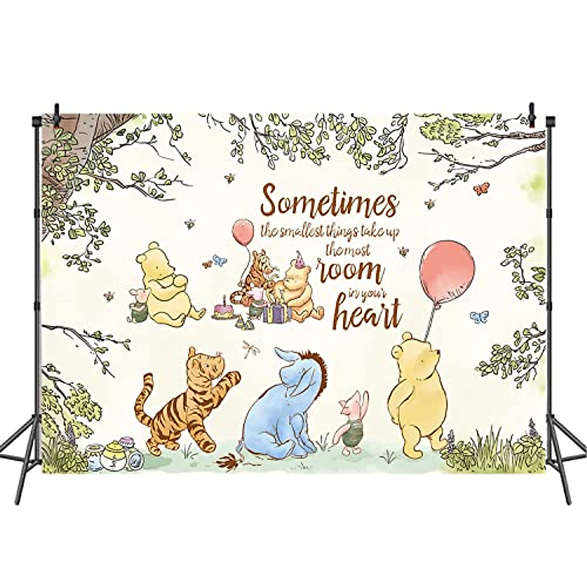 Classic Bear Backdrop 1st Birthday Cartoon Animal Honey Bear Forest Friends Photography Background Boy Girls Newborn Party Decorations Supplies Cake Table Banner 7x5FT, 7x5FT(210x150cm)