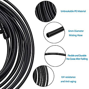 HBlife Misting Cooling System, 39.4 FT(12m) Misting Line + 13 Brass Mist Nozzles + Brass Adapter(3/4In), Misters for Outdoors Patio Garden Greenhouse Trampoline. Outside Mister for Waterpark, Black