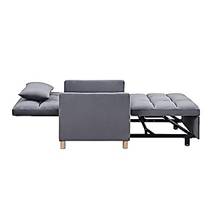 HANLIVES 3-in-1 Single Convertible Chair Bed,Sleeper Sofa Chair Bed with Pillow,Multi-Functional Sleeper Chair with Adjustable Backrest,pullout Sofa Bed with Velvet Fabric for Apartment(Grey)