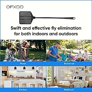OFXDD Rubber Fly Swatter, Long Fly Swatter Pack, Fly Swatter Heavy Duty, All Black Colors (3 Pack)
