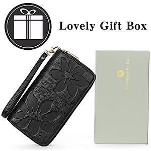 GOIACII Women's Wallet Large Capacity Double Zip Around Credit Card Holder Leather Ladies Wallet with RFID Blocking Phone Wristlet Purse Black