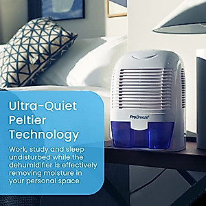 Pro Breeze Electric Mini Dehumidifier, 2200 Cubic Feet (250 sq ft), Compact and Portable for High Humidity in Home, Kitchen, Bedroom, Basement, Caravan, Office, Garage