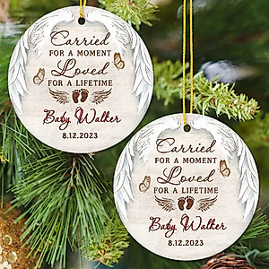 TheUnifury Personalized Memorial Ornament Baby Angel Ornament - Carried for A Moment Loved for A Lifetime - Infant Loss, Stillbirth, Stillborn, Miscarriage