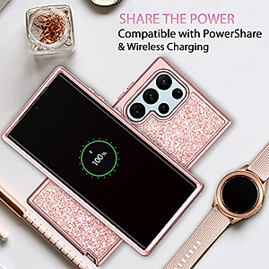 Coolwee Pink Full Protective Case for Galaxy S22 Ultra 5G Heavy Duty Hybrid 3 in 1 Rugged Shockproof Women Girls Transparent for Samsung Galaxy S22 Ultra 6.8 inch Rose Gold