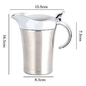 FOXDISK 304 Stainless Steel Double Insulated Gravy Boat 26 oz with Hinged Lid,Sauce Jug and Steak Sauce Pot Double Walled Insulated Thermal (26 oz/750ml)