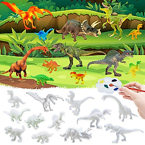 Painting Dinosaurs for Kids Paintable 3D Dinosaur Toys Kit Decorate Your Own Dinosaur Figurine DIY Arts Crafts Set for Boys and Girls Age 4 and Up, 64pcs Totally