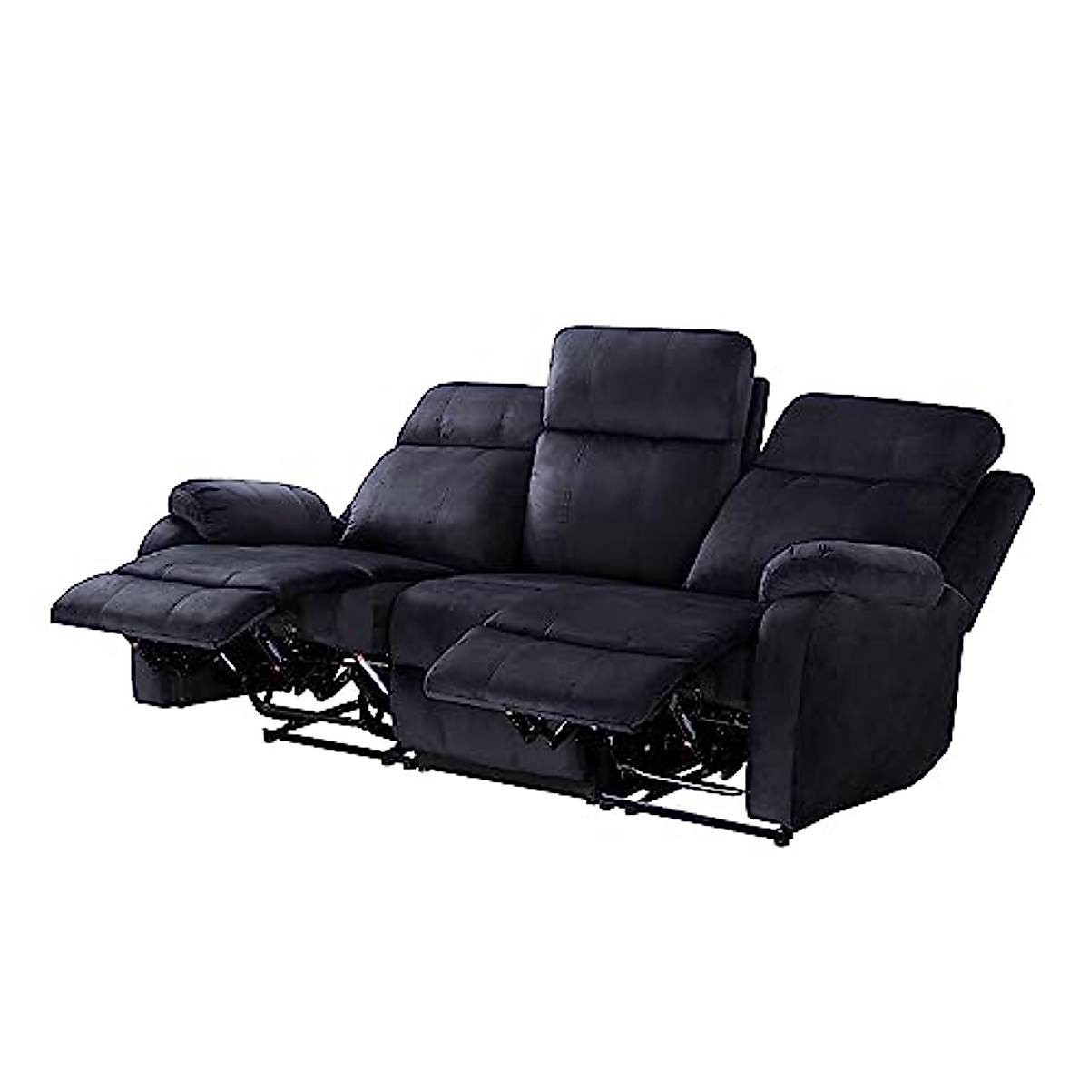YUNLife&Home 3-Seat Velvet Upholstered Manual Wall Hugger Chair RV Sofa,Double Recliner Sectional Lounge Couch with Soft Padded Headrest&Pillow Top Armrest for Living Room/Apartment/Office/Theater