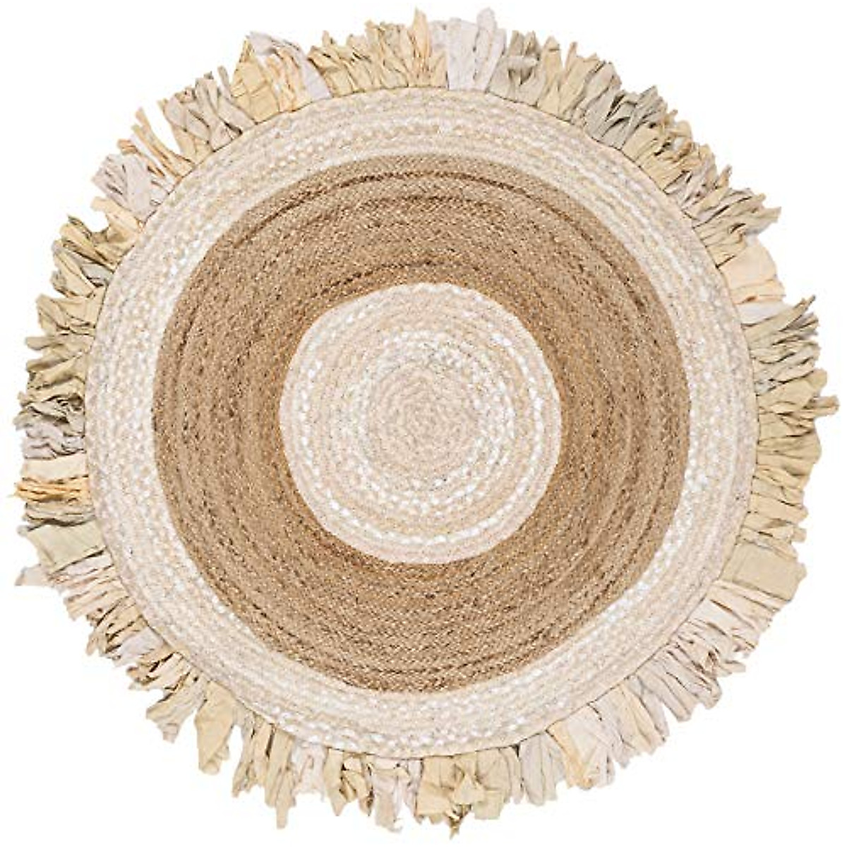 SAFAVIEH Cape Cod Collection 4' Round Beige / Natural CAP701B Handmade Boho Fringe Jute & Cotton Area Rug