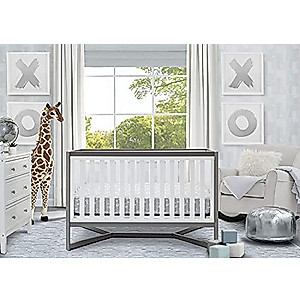 Delta Children Tribeca 4-in-1 Baby Convertible Crib + Serta Perfect Slumber Dual Sided Recycled Fiber Core Crib & Toddler Mattress - Waterproof - Hypoallergenic - GREENGUARD Gold Certified, Grey/White