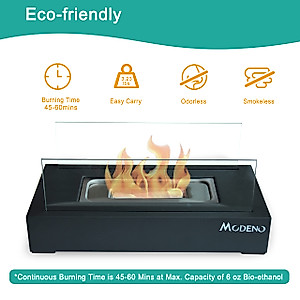 Ocean Rock Modeno Tabletop Fire Pit Small Fire Pit Bio Ethanol Firepits L14 in. Metal Black Rectangle Fire pits 13.8inchinchx7.1inchinchx 5.7inchinch EFS01