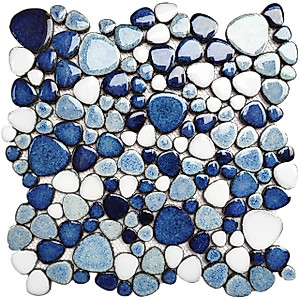 Parrotile Blue Shower Floor Pebbles Tile Bathroom Mosaic Backsplash Wall Tiles (5 sheets)
