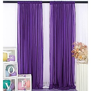 Chiffon Backdrop Curtain 29''x84'' Purple Chiffon Fabric Drapes for Wedding Ceremony 5FTx7FT Chiffon Voile Curtains 2 Panels Photography Backdrop Drapes Party Stage Backdrop (29''x84''x2pcs, Purple)