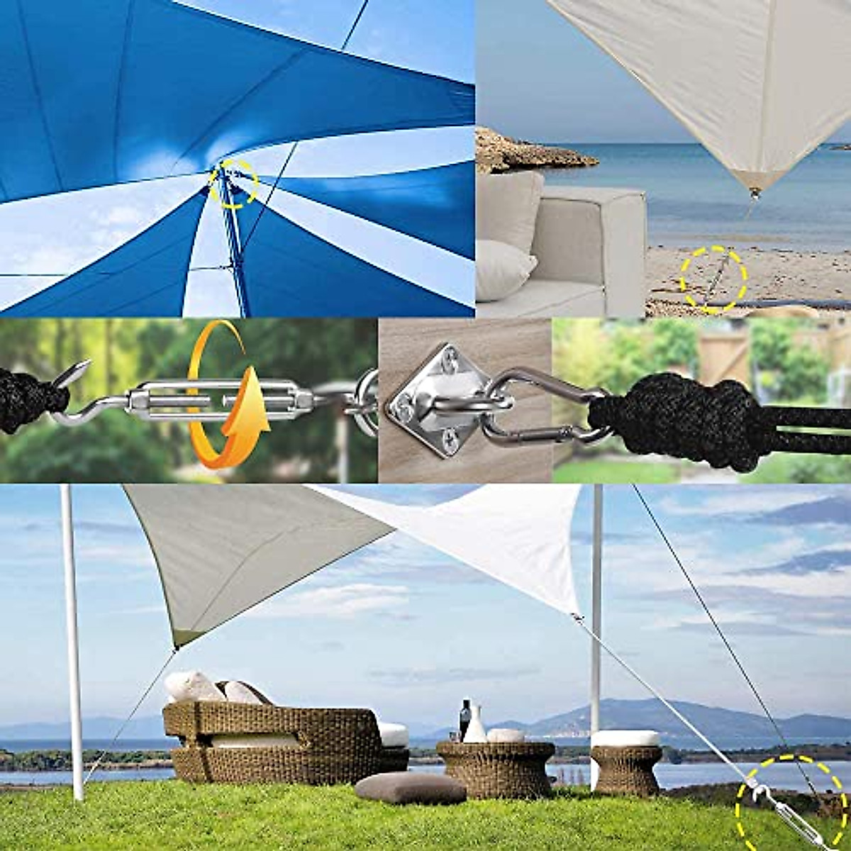 EVERSEE Sun Shade Sail Hardware Kit 5 inch 304 Stainless Steel for Rectangular/Square/Triangle Sun Shade Sail Installation Patio Lawn and Garden, Heavy Duty Anti-Rust Sail Shade Hardware Kit, 40 Pcs