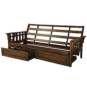 Pemberly Row Wood Futon Frame with Storage in Rustic Walnut Brown