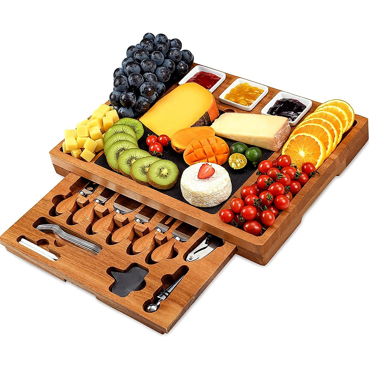 ABELL Charcuterie Cheese Board and Knife Set Acacia Charcuttery Platter and Serving Tray for Christmas Housewarming Thanksgiving Wedding Birthday