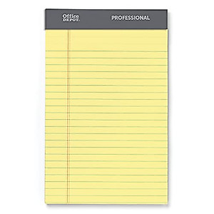 Office Depot® Brand Professional Perforated Pads, 5" x 8", Narrow Ruled, 50 Sheets Per Pad, Canary, Pack Of 8 Pads