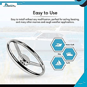 MARINE CITY 316 Grade Stainless Steel Polished Steering Wheel 15 Degree Dish 9 Spokes 13-1/2 Inches for Boats Yachts Ships (Pack of 1)