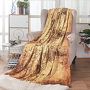 Goodbath Map Throw Blanket,Vintage World Map Fleece Blanket for Couch Sofa Bed Travelling, 80 x 58 Inch