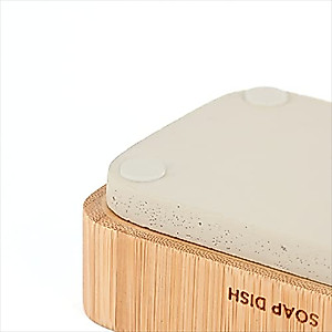 Bamboo Bathroom Accessories Set, Bamboo Wood Bathroom Accessories Include Bamboo Soap Dispenser, Tumbler, Soap Dish, with Concrete Base