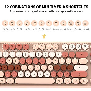 FOPETT Keyboard and Mouse Sets Wireless,Reliable 2.4 GHz Connectivity for PC,Laptop,Smart TV and More (Milk Tea Color)