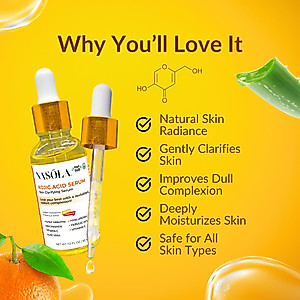 Nasola Kojic Acid Serum for Skin Clarifying, Complexion Revitalization Fade Cream with Alpha Arbutin, Vitamin C & E, & Niacinamide