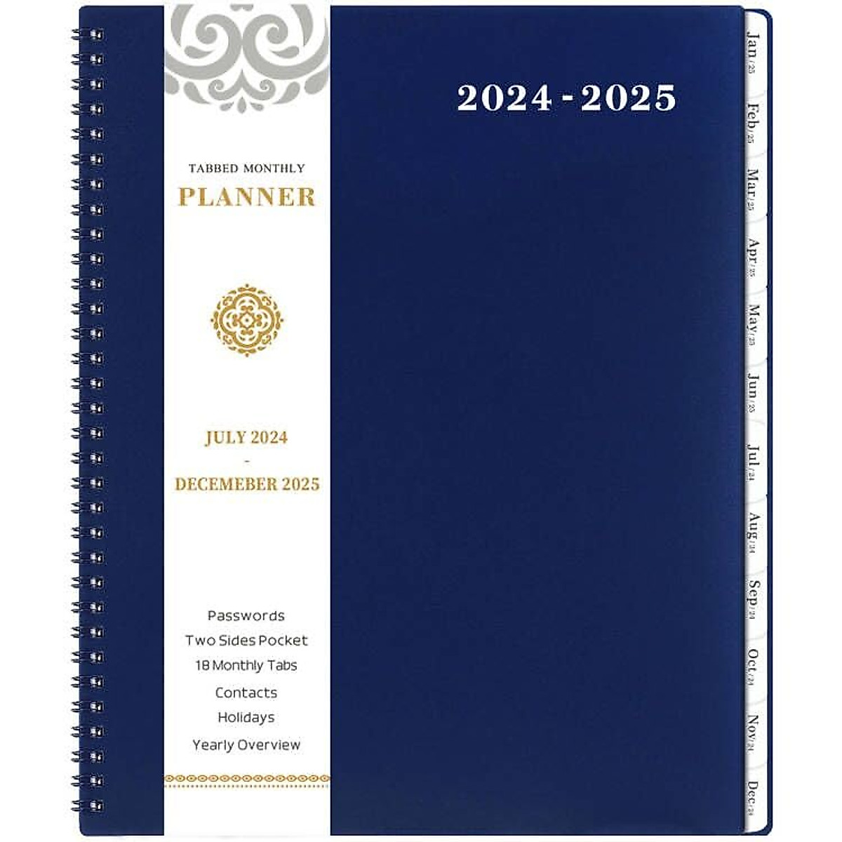 2024-2025 Monthly Planner - Monthly Planner/Calendar 2024-2025, Jul. 2024 - Dec. 2025, 9'' x 11'', 18 Months Planner, Sticky Tabs, Back Pocket - Navy