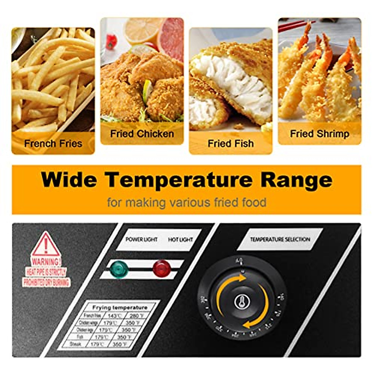 Winado 12.7QT Capacity Electric Deep Fryer with Baskets & Lids, 12L Countertop Stainless Steel Dual Tank Temperature Control Frying Machine, for Home & Commercial 5000W 60Hz 110V