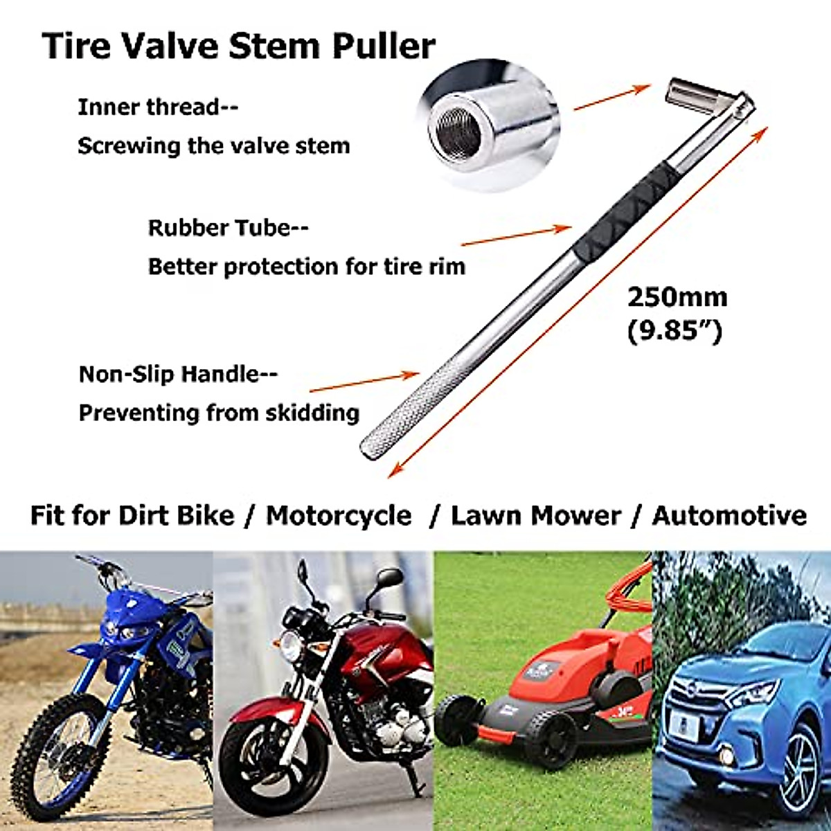 Dr.Roc Tire Spoons Lever Motorcycle Dirt Bike Lawn Mower Tire Changing Tools with Bag 3x14.5 inchTire Irons and 1x Tire Valve Stems with Remover Tool (Black) (Chrome)