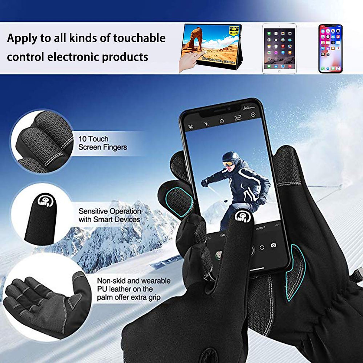 Y&R Direct Mens Winter Gloves -30℉Windproof Waterproof Touch Screen Gloves for Outdoor Work (X-Large)