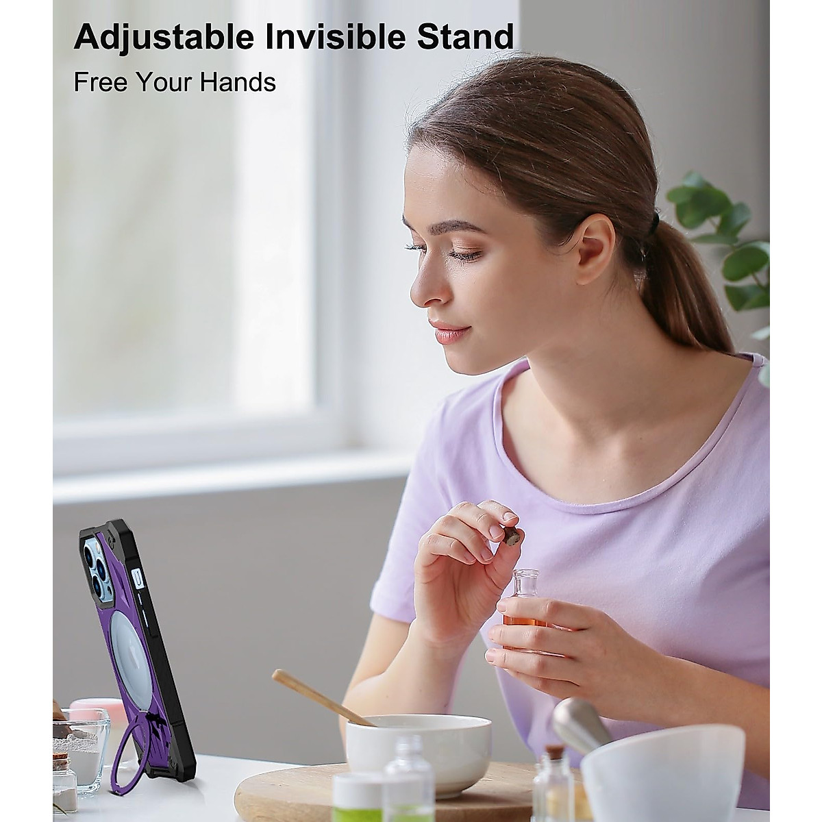 STERKER for iPhone 13 Pro Max Phone Case [Invisible Built in Stand & Ring Holder] Compatible with MagSafe Military Grade Drop Protection Slim iPhone 13 Pro Max Cases for Men Women 6.7", Purple