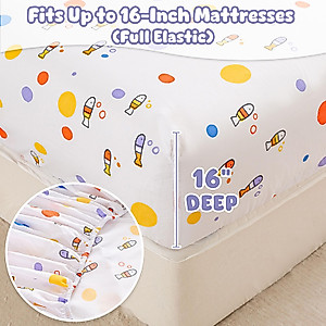 LONAVA Twin Size Printed Kids Sheet Set - 3 Piece Wrinkle-Free Luxurious Soft Microfiber Sheet, Oeko-TEX Certified, Deep Pocket, Breathable & Elastic, Dotty Fish