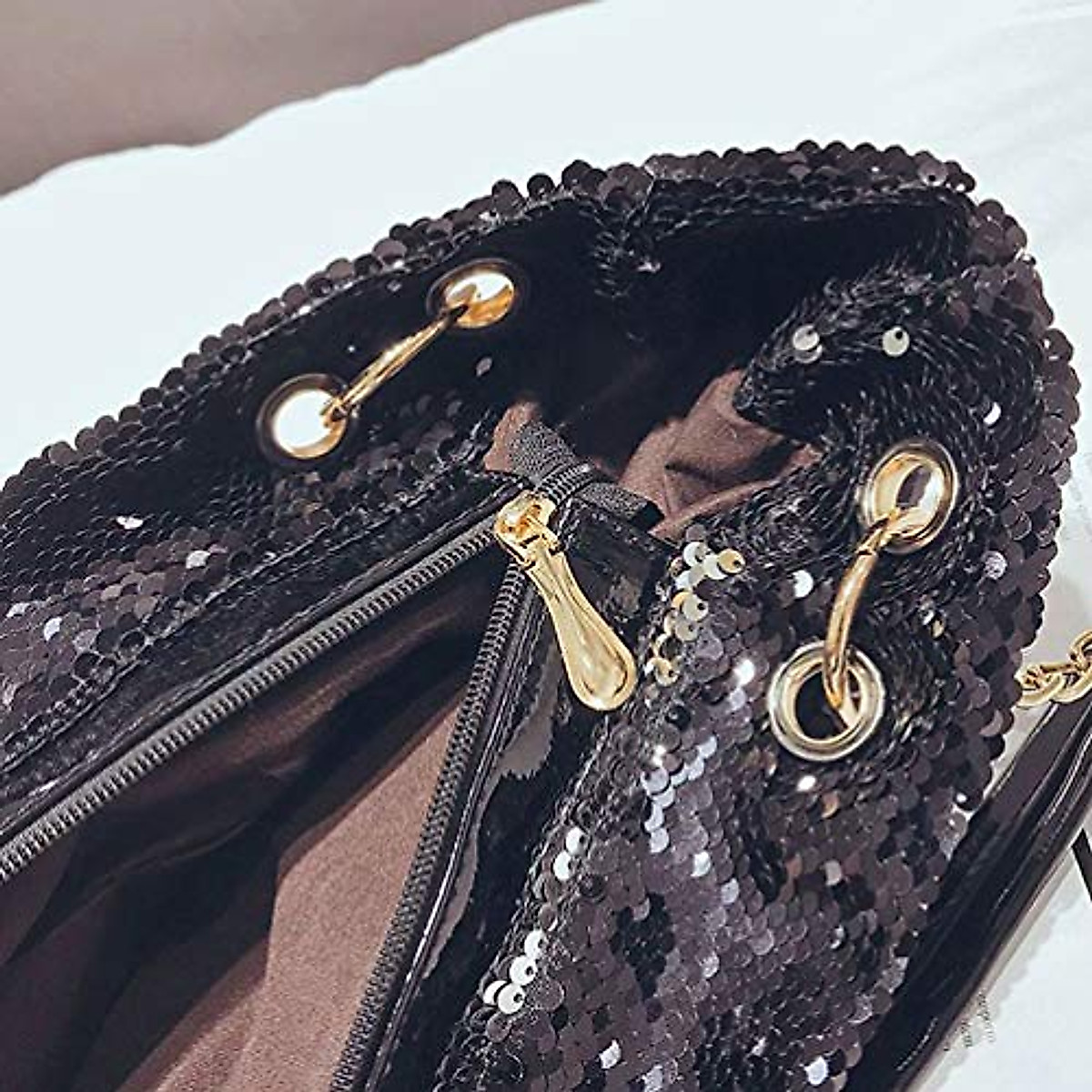 FENICAL Tote Purse Sequin Handbag Zipper Shoulder Bag Glitter Top-handle Bag for Women Ladies Girls - Black