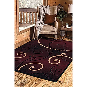 United Weavers Dallas Bangles Accent Rug – Burgundy, 5x8, Modern Indoor Rug with Scrollwork Pattern and Jute Backing