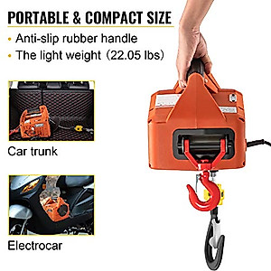 VEVOR Electric Hoist Winch, 1100lbs Portable Electric Winch, 1500W 110V Power Winch Crane, 25ft Lifting Height, w/Wireless Remote Control and Overload Protection for Garages Warehouse Lifting Towing