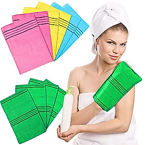 10 Pieces Korean Exfoliating Washcloth Mitt Asian Exfoliating Bath Body Scrub Mitt Italy Towel Double Sided Exfoliating Cloth Gloves Dead Skin Japanese Spa Wash Cloth (Mix Color)