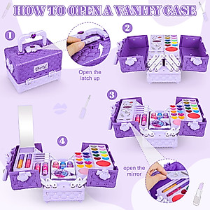 Kids Makeup Kit for Girls 44 Pcs Washable Makeup Kit,Real Cosmetic for Little Girls (Lilac)