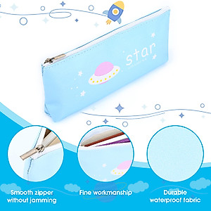 TIESOME 2Pcs Small Pencil Case, Cute Slim Design Leather Pencil Case Pouch Bag with Zipper Stationery Bag Portable Cosmetic Bag for Pen Pencils Markers(Gray+Blue)