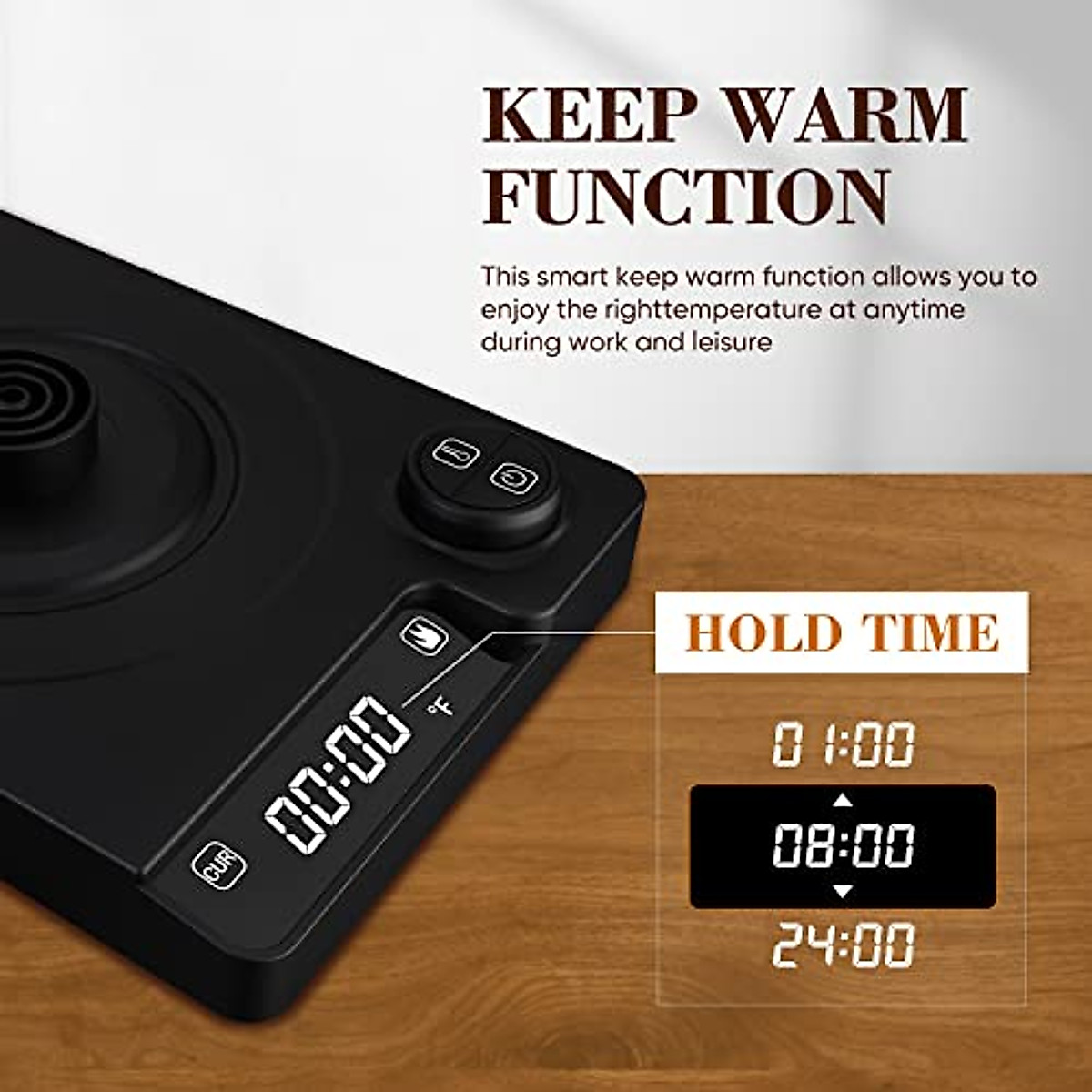 EVATEK Gooseneck Electric Kettle Temperature Control, 1L Electric Tea Kettle with Auto Shut-off, Keep Warm for 1-24h, Dry Burning Protection, 1200W Stainless Steel Pour-Over Coffee Kettle