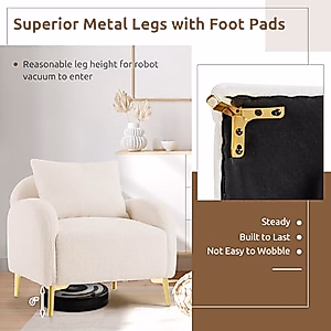 Giantex Accent Chair, Upholstered Arm Chair with Removable Pillow, Soft Padded Seat & Stable Metal Legs, Comfy Single Sofa Chair for Living Room, Bedroom, Waiting Room, Reception Room Office, White