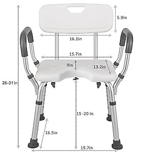 DECTRII Shower Chair with Back and Arms, 300 LBS Heavy Duty Shower Bath Seat for Handicap, Padded Bathtub Chair with Handles Shower Cutout Seat for Disabled, Seniors & Elderly
