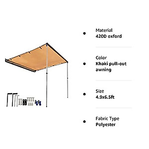 DANCHEL OUTDOOR Car Awning Pull-Out Roof Rack Vehicle Awning UPF50+ Sun Shelter Canopy for SUV Truck Camper Overland Camping, 4.9x6.5ft Khaki