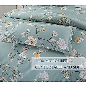 Nanko Bedding Duvet Cover Set Queen, 3 Pieces – 800-Thread Floral Microfiber Down Comforter Quilt Cover Zipper & Tie for Women & Men’s Bedroom, Luxury Guestroom Decor -Teal