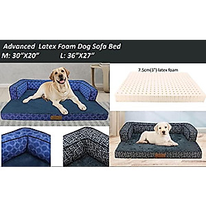 long rich Rectangle Pet Bed, Cozy Latex Foam Dog Sofa Bed for Small, Medium, and Large Pets, Waterproof PV Plush Fabric Pet Cushion,Non-Slip (30" x 20" x 6.5", Printed Canvas-Grey) (LTX-BLACK-M-4697)