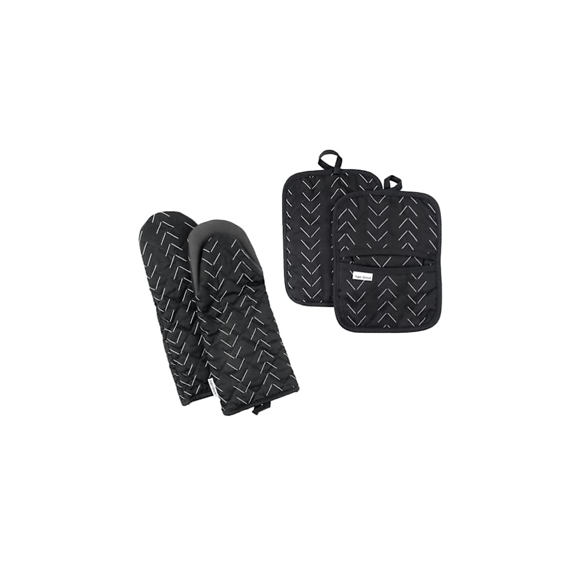 Sage+Stitch Oven Mitts and Pot Holders 4 Piece Set | Heat Resistant Gloves | Accessories for Kitchen and Baking | Black Mudcloth Design