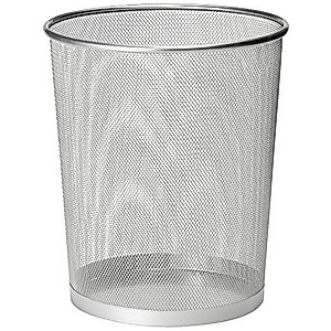 Zuvo Circular Mesh Waste Paper Bin | Lightweight Waste Basket Garbage Can | Metal Trash Bin Ideal for Kitchen Home Office Bin Dorm Room Living Room Desk Bedroom. (1 Silver) (27 X 24 cm)