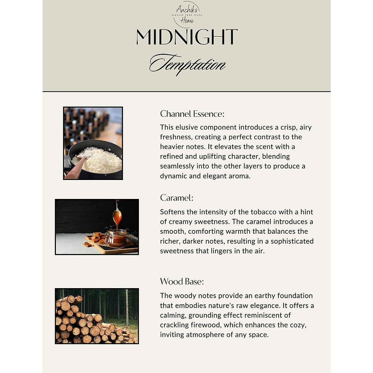 Midnight Temptation Luxury Scented Candle | 8 oz 100% Soy Wax | Wood Wick | Black Jar | Rich Channel, Wood, & Tobacco Caramel Notes | Fall Candle Collection