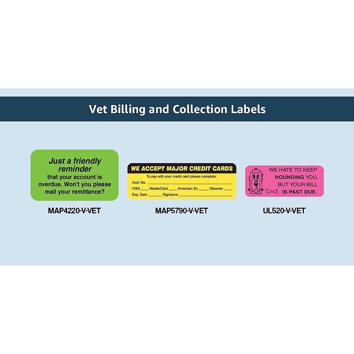 Doctor Stuff - Veterinarian File Folder Chart Labels, We Accept Major Billing and Collection Vet Stickers, Fluorescent Yellow/Black, 3" x 1", 250/Roll, Tabbies Veterinary MAP5790
