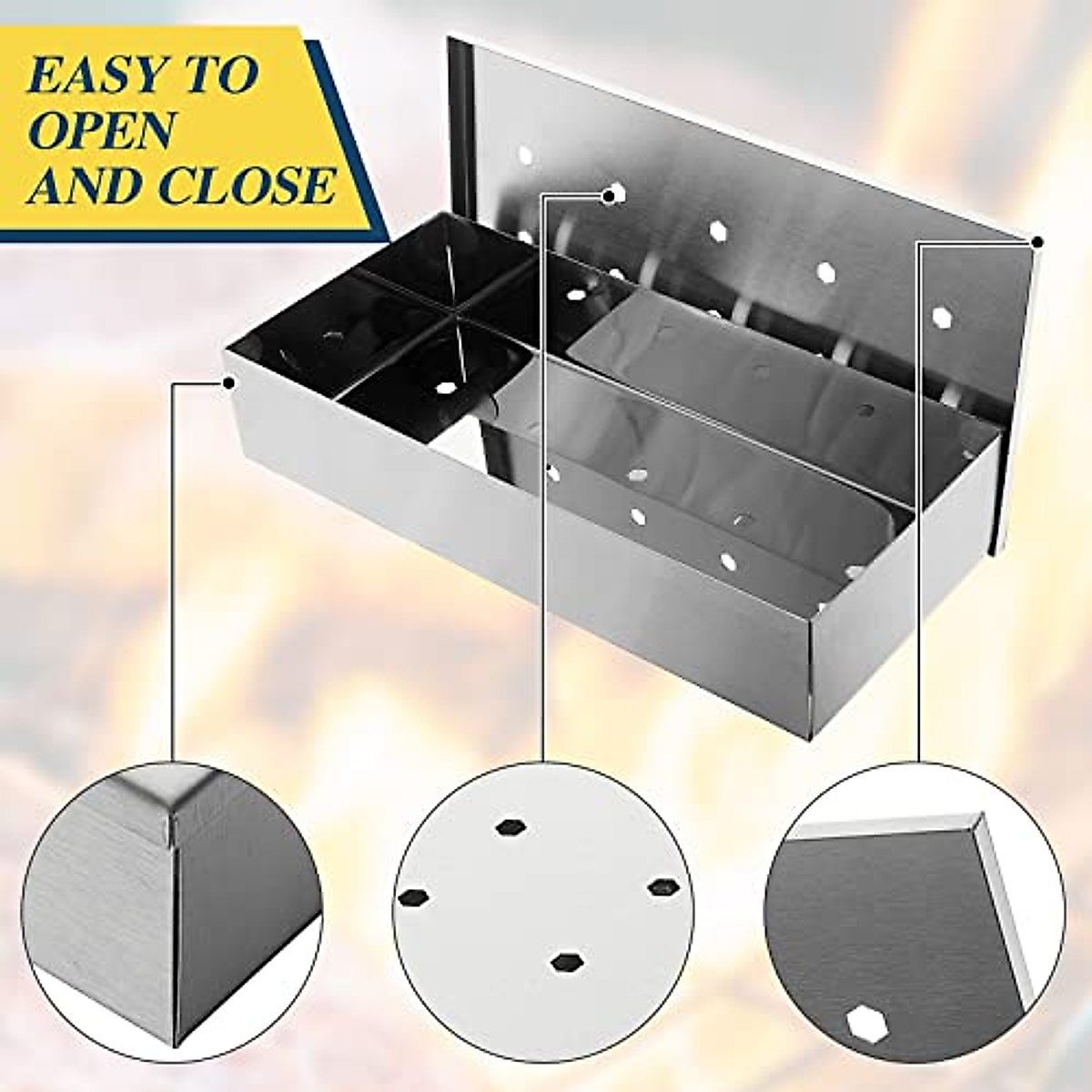 4 Pieces Smoker Box for Gas Grilling Stainless Steel Metal Grill Smoker Box BBQ Smoker Box Top Meat Smokers Box in Barbecue Grilling Accessories for Charcoal and Gas Grills, Add Smokey BBQ Flavor