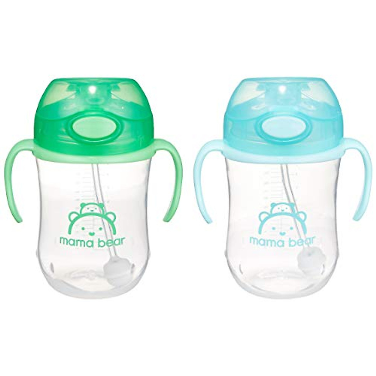 Amazon Brand - Mama Bear Weighted Straw Sippy Cup, Pack of 2, Blue/Green