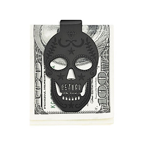 Skull Money Clip Wallet - Slim, Minimalist Stainless Steel Cash Holder - Front Pocket Credit Card, Business Card, Paper Money Clamp - Matte Metal Gold-Plated Skull Design - Gifts for Men